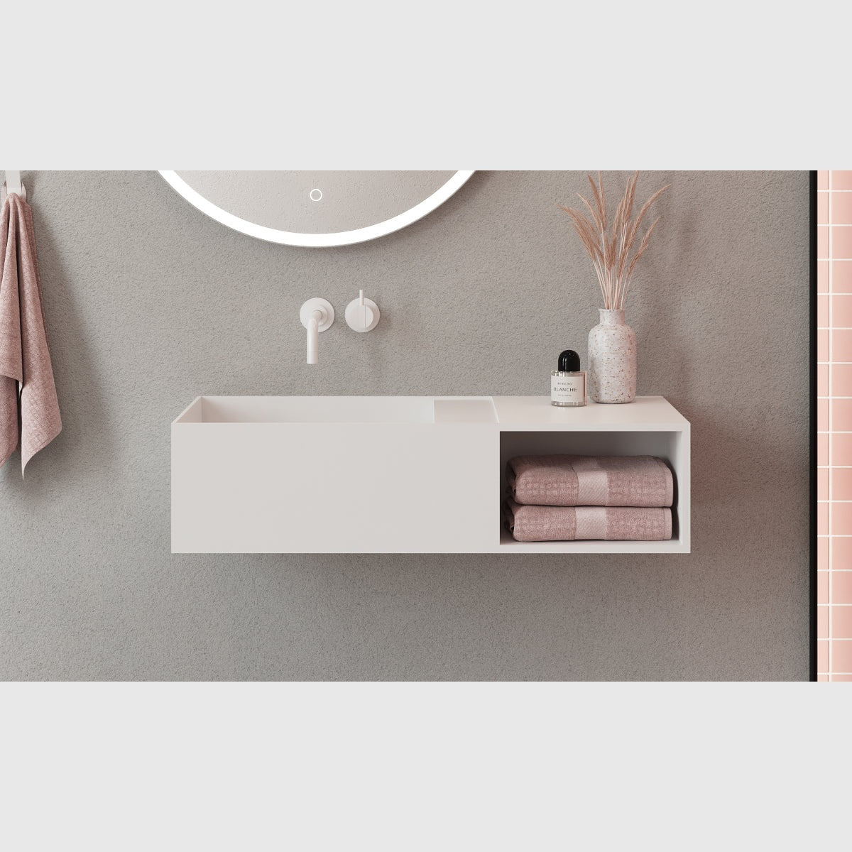 Copenhagen Bath Oslo 80, vestre vask - mat hvid – Bad&Design