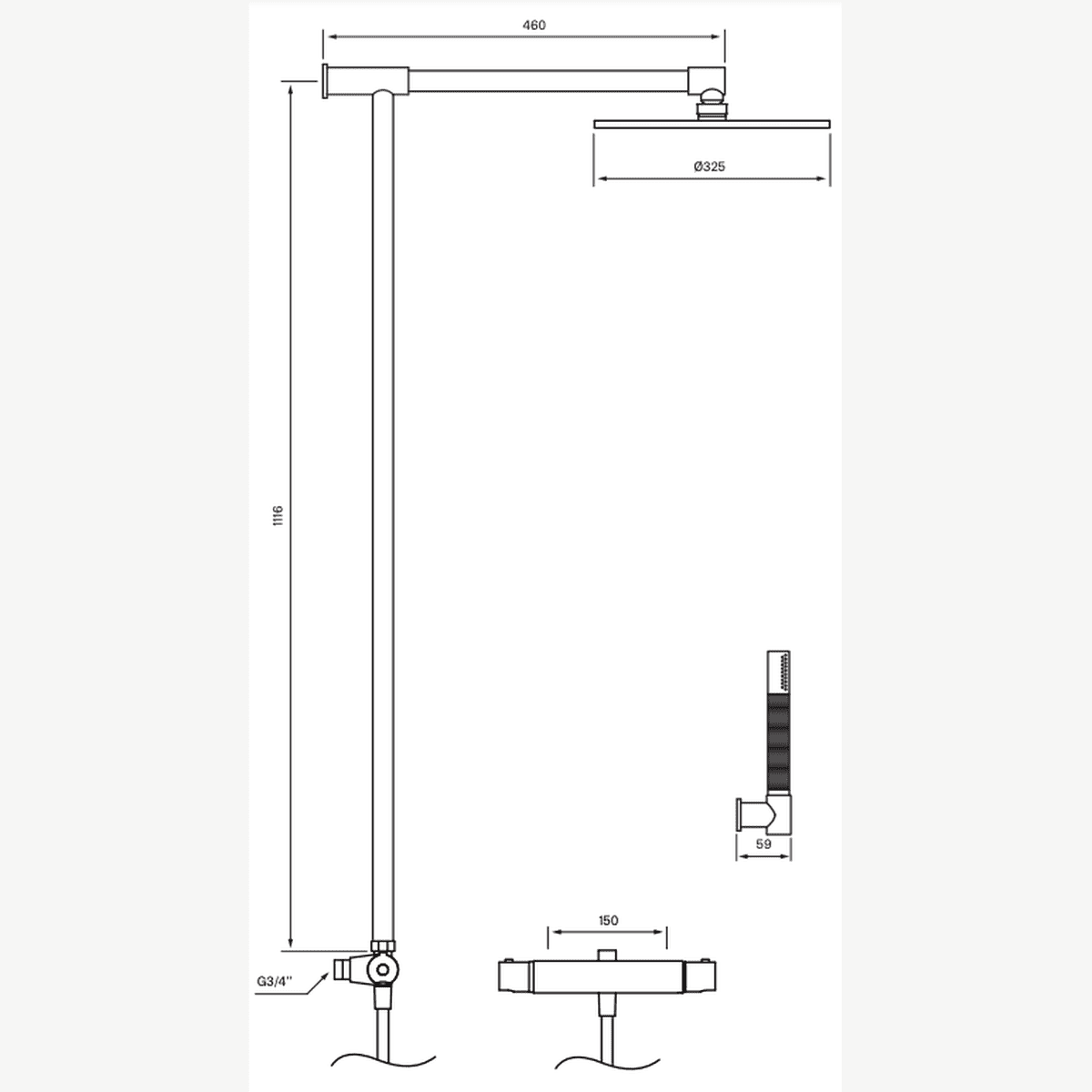 Tapwell TVM300 komplet brusesystem med termostat batteri - bronze – Bad ...